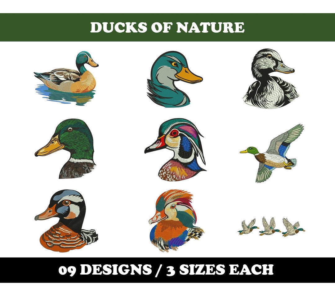 Ducks of Nature (9 Designs) - Machine Embroidery Bundle, Duck Hunting ...