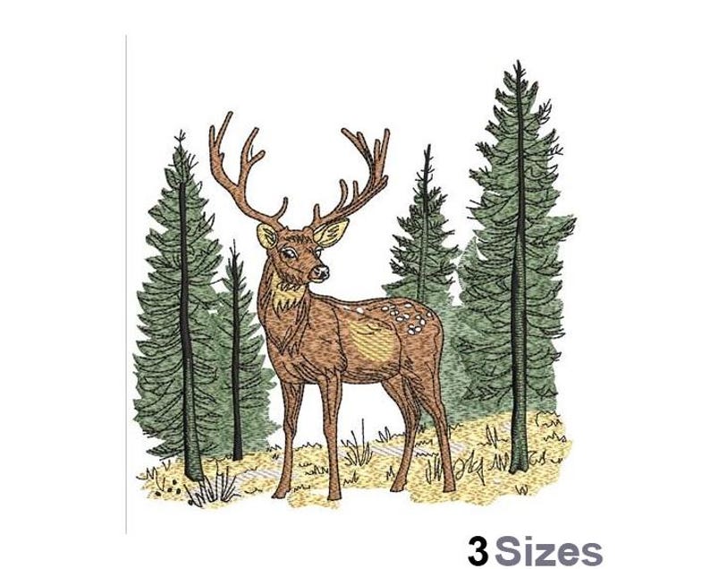 Forest Stag - Machine Embroidery Design - 3 Sizes, Deer Hunting Design ...
