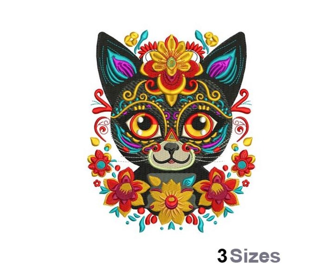 Boho Cat - Machine Embroidery Design - 3 Sizes - Etsy