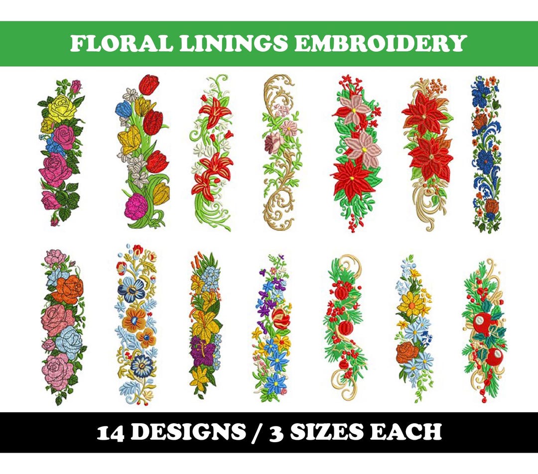 Floral Borders (14 Designs) - Machine Embroidery Bundle, Floral ...