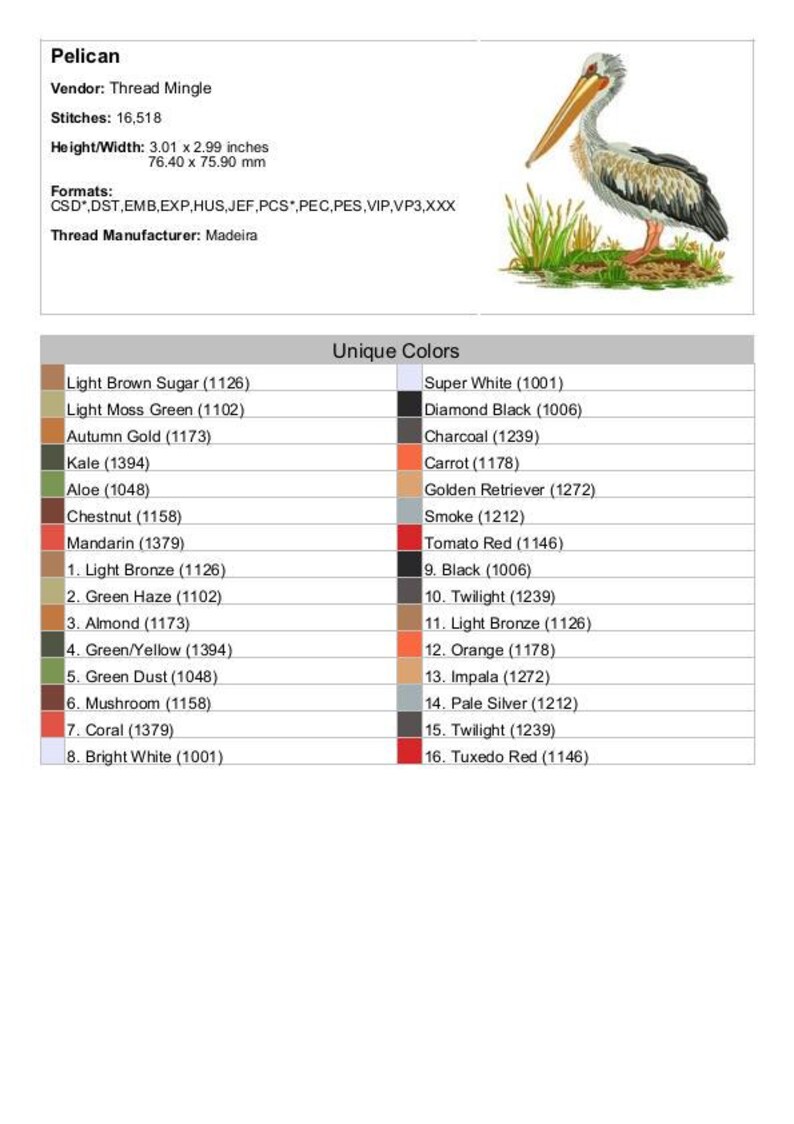 Pelican - Machine Embroidery Design - 3 Sizes - Etsy