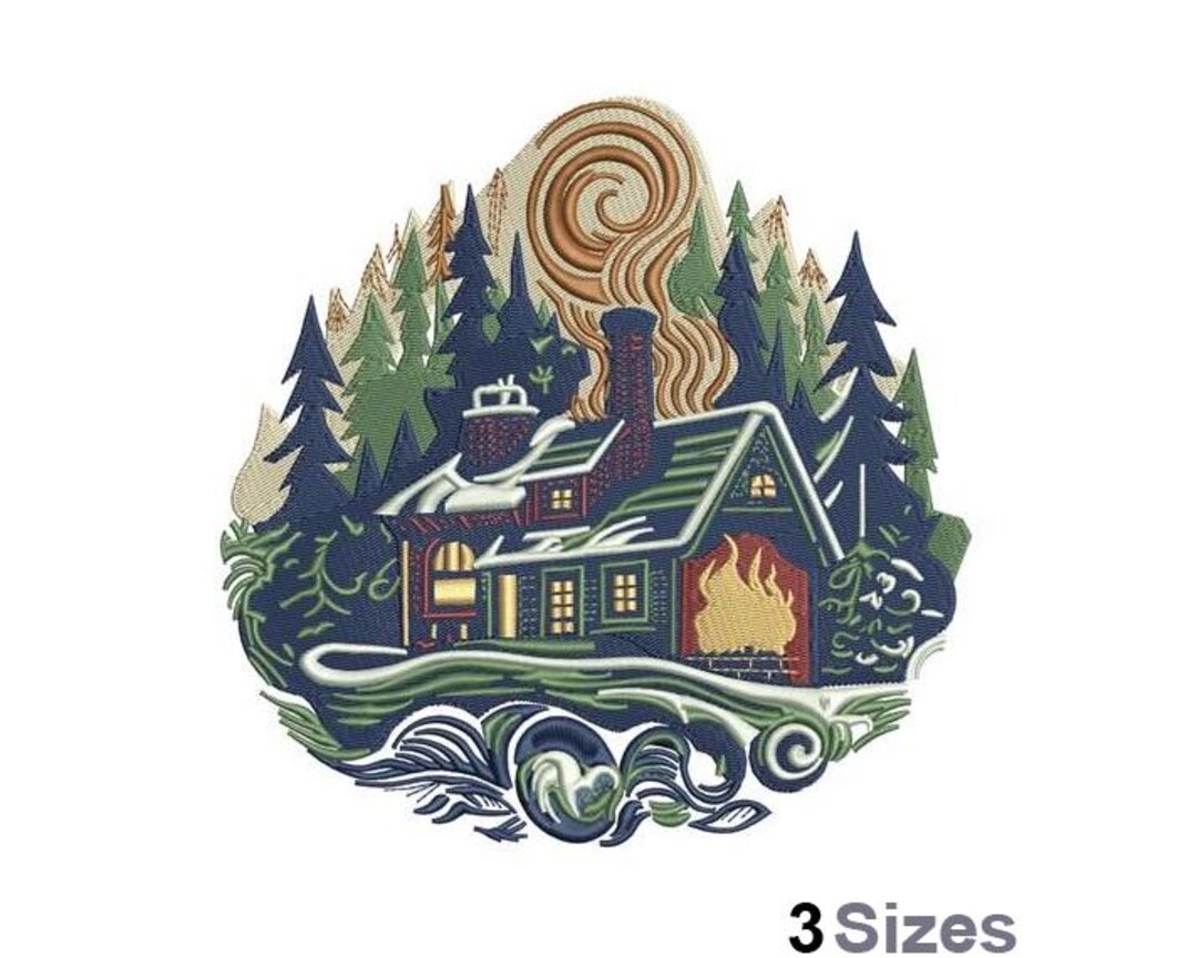 Winter Cabin - Machine Embroidery Design - 3 Sizes - Etsy