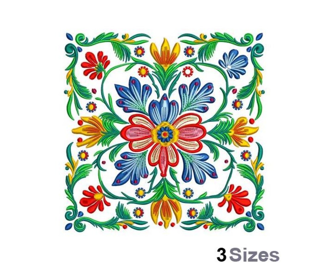 Folk Art Floral - Machine Embroidery Design - 3 Sizes - Etsy