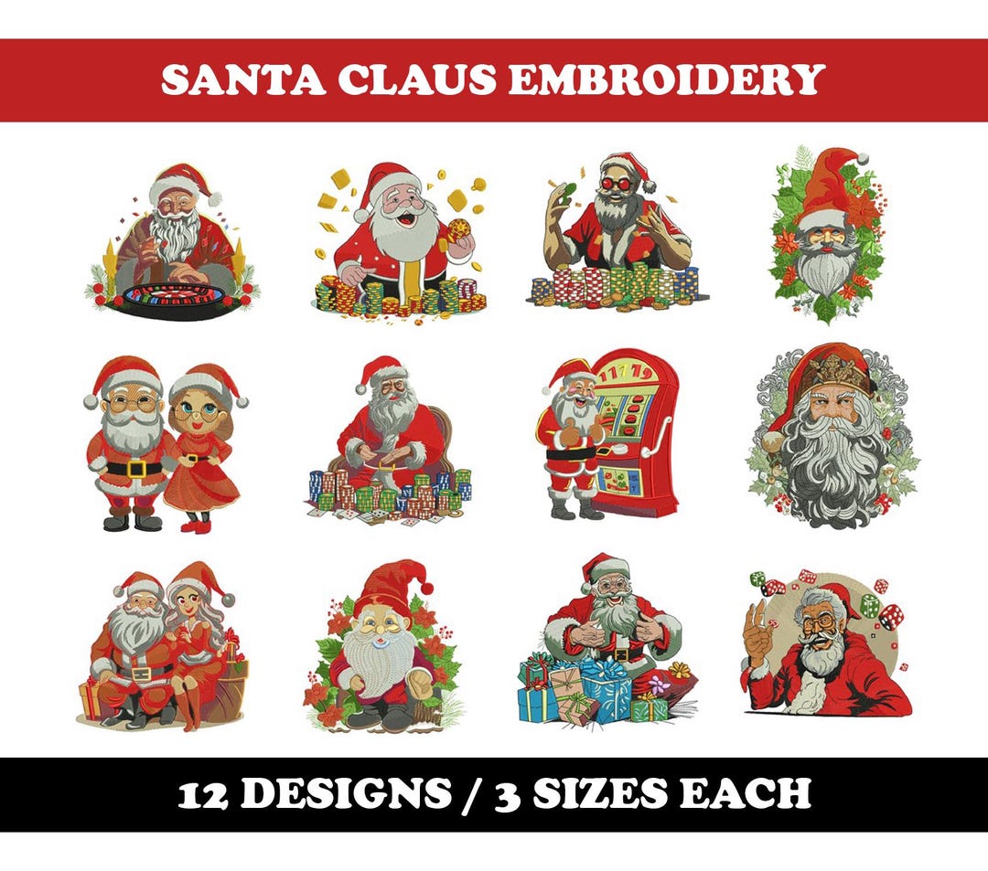 Santa Claus 12 Designs Machine Embroidery Bundle, Xmas, Christmas, St ...