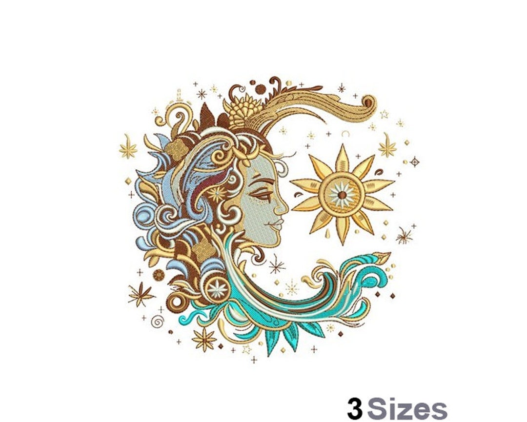 Moon Face and Star - Machine Embroidery Design - 3 Sizes - Etsy