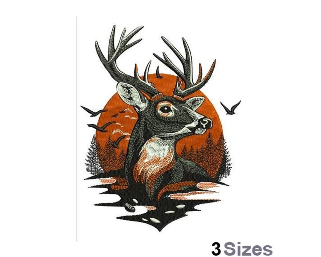 Deer Stag Scene - Machine Embroidery Design - 3 Sizes, Hunting ...