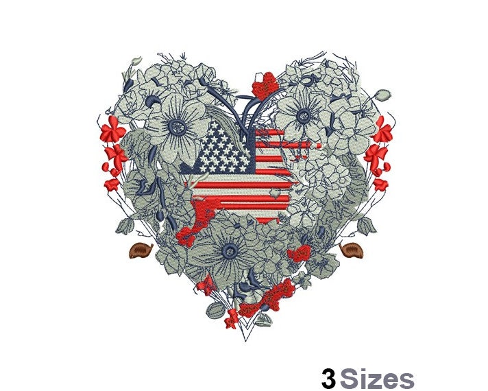 USA Heart Flag - Machine Embroidery Design - 3 Sizes - Etsy