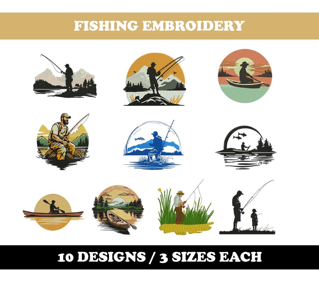 Fishing (10 Designs) - Machine Embroidery Bundle - Etsy