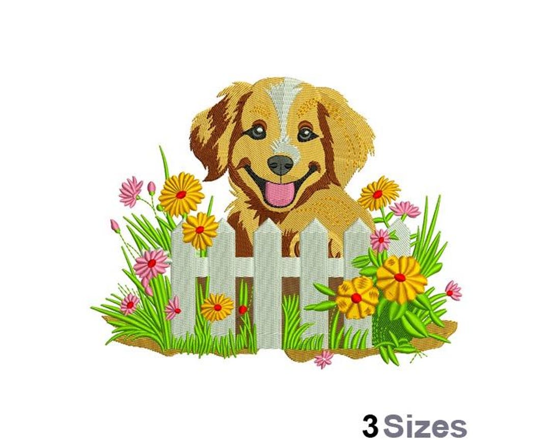 Puppy on Fence - Machine Embroidery Design - 3 Sizes, Dog on the Farm ...