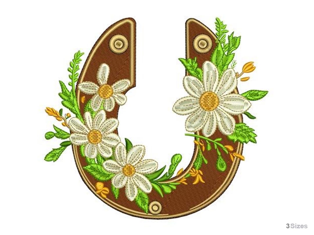 Horseshoe Daisies - Machine Embroidery Design - 3 Sizes, Lucky Design ...