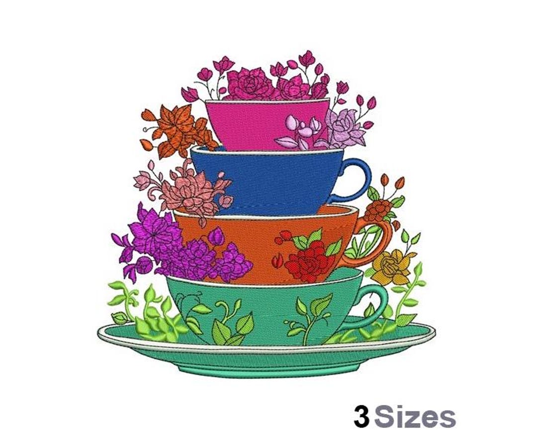 Tea Cup Flowers - Machine Embroidery Design - 3 Sizes - Etsy
