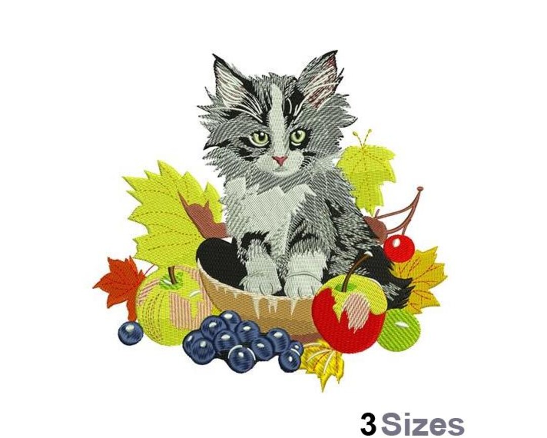 Fall Kitten - Machine Embroidery Design - 3 Sizes - Etsy