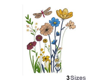Dragonfly With Flowers - Machine Embroidery Design - 2 Sizes - Etsy