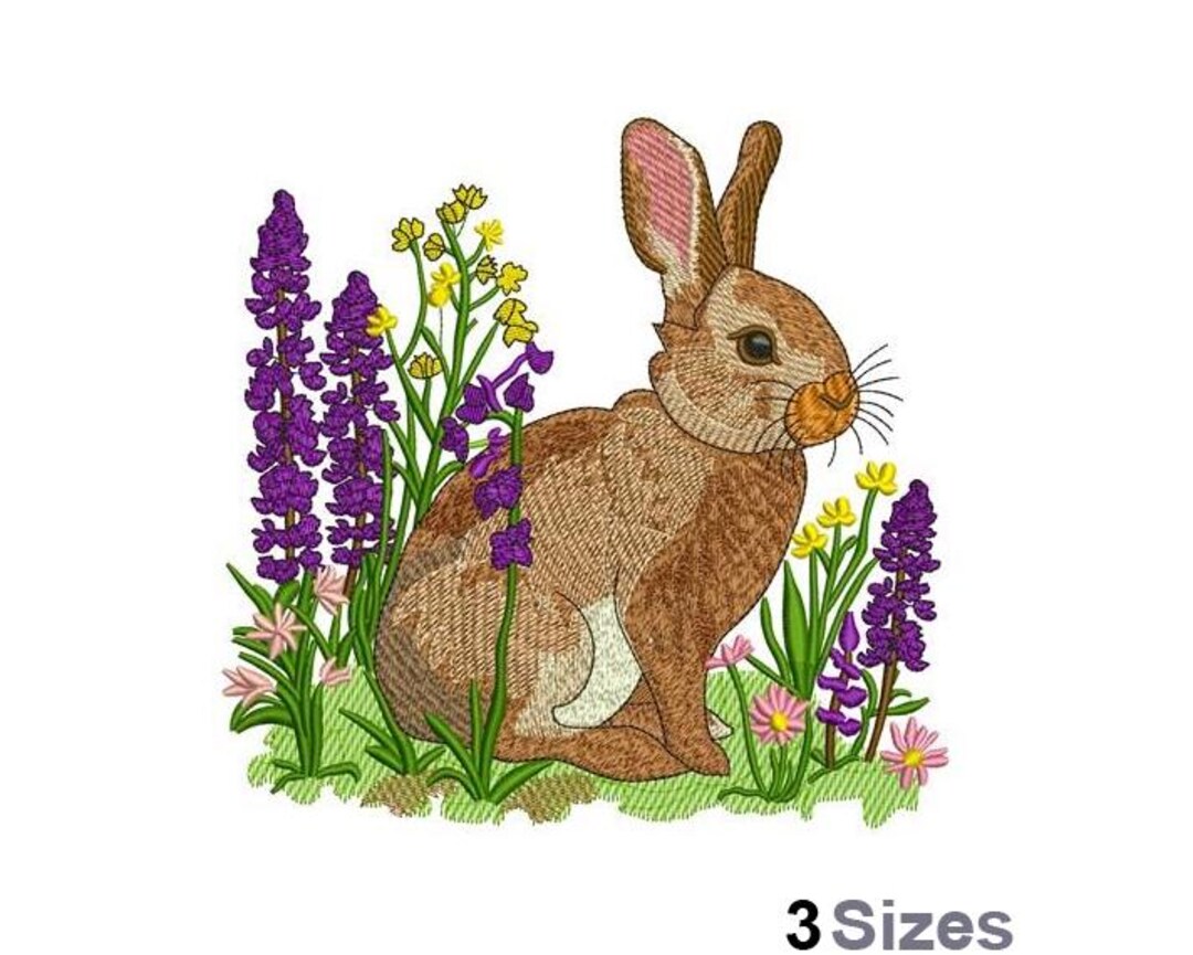 Flower Bunny - Machine Embroidery Design - 3 Sizes, Flower Easter ...