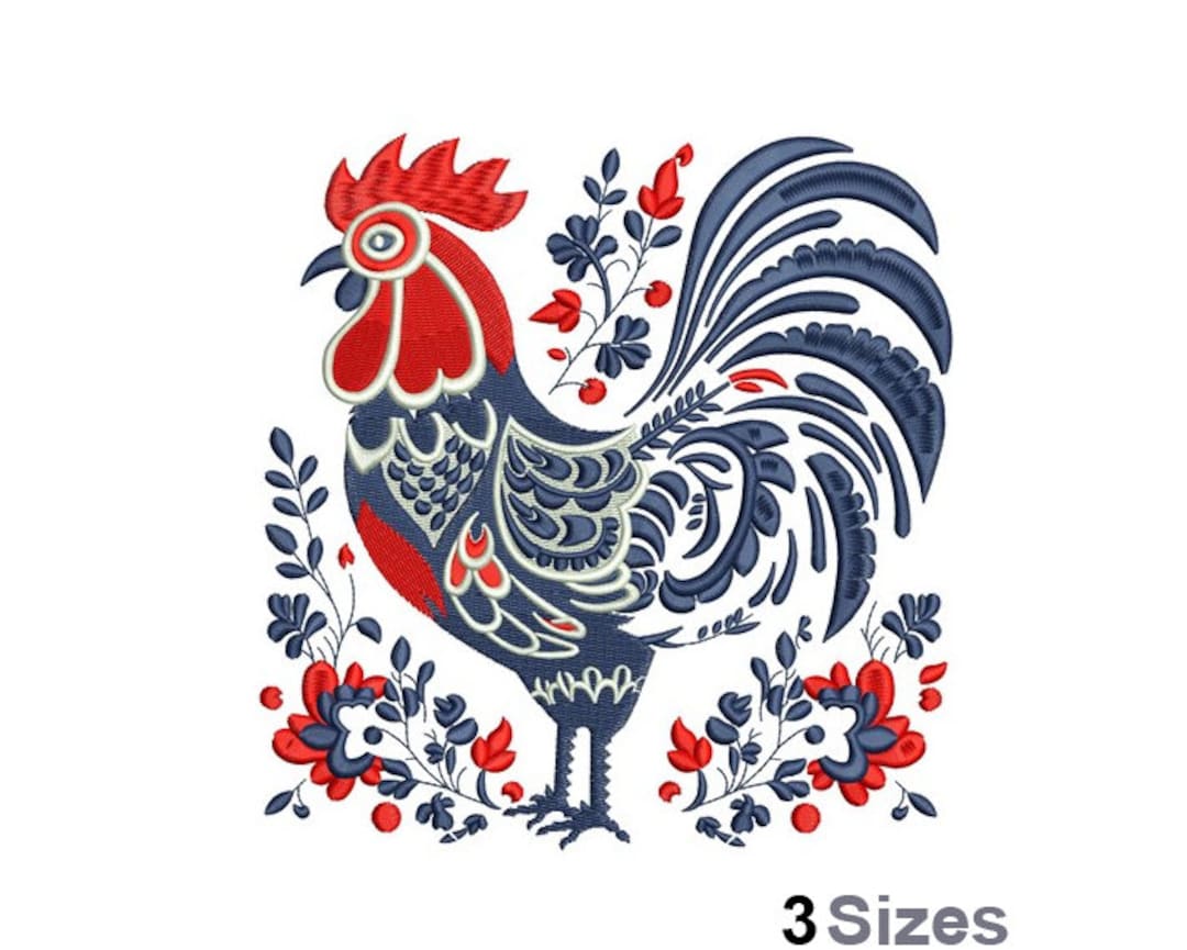 Folk Art Rooster - Machine Embroidery Design - 3 Sizes - Etsy