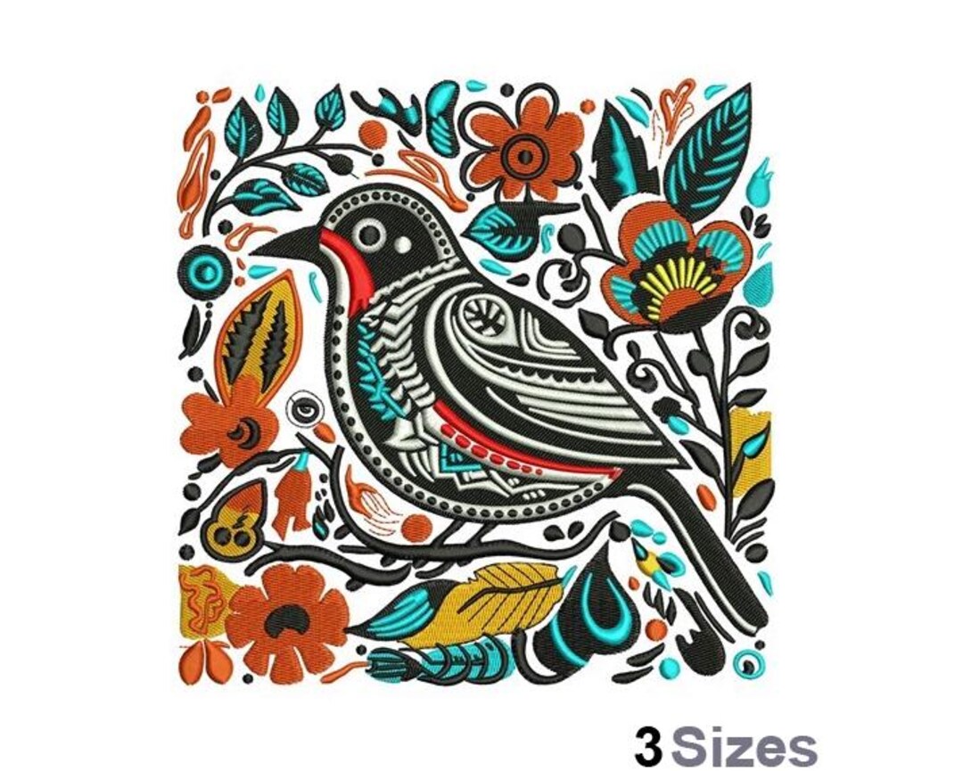 Folk Art Bird - Machine Embroidery Design - 3 Sizes - Etsy