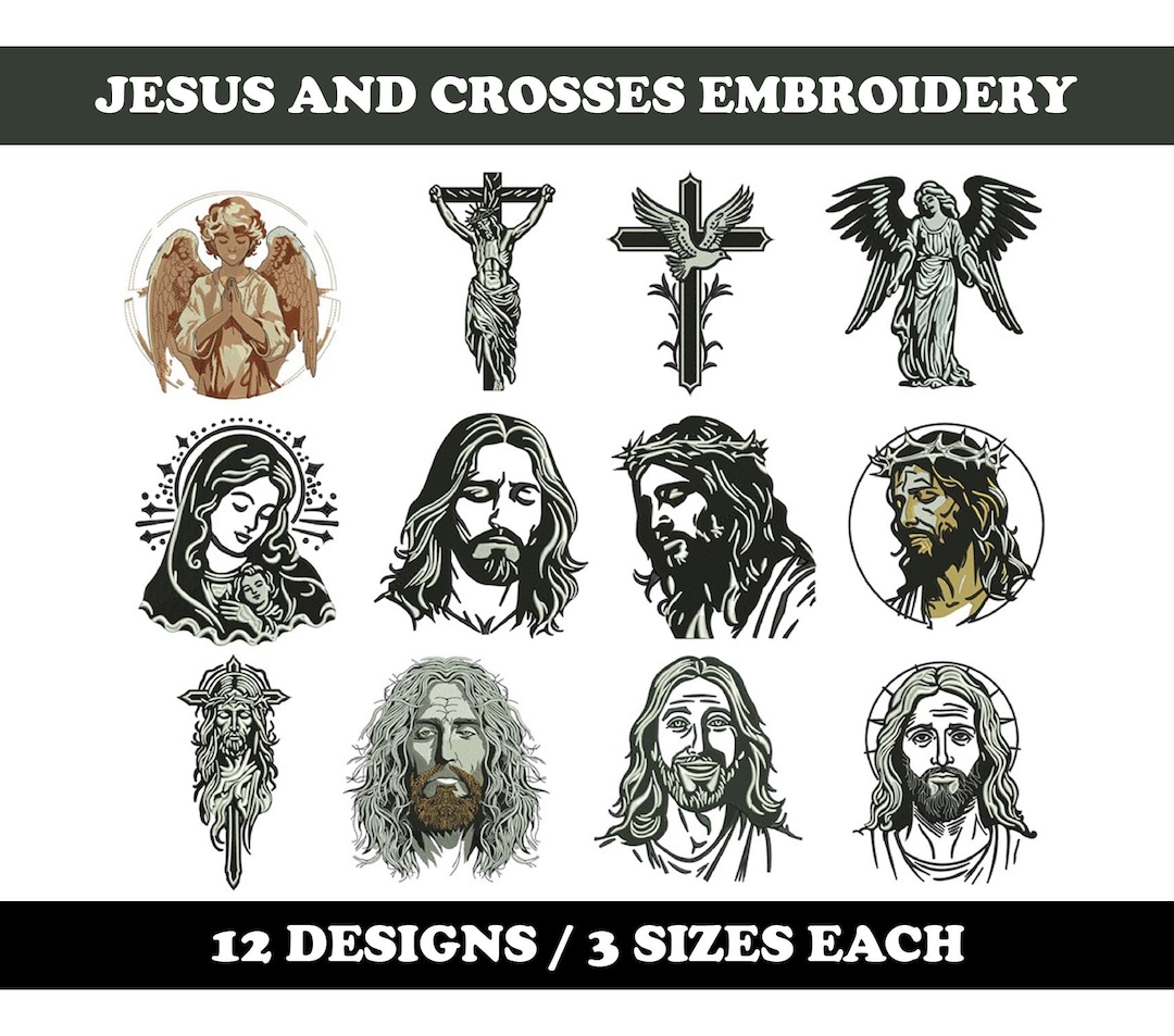 Christian Religious Figures (12 Designs) - Machine Embroidery Bundle ...