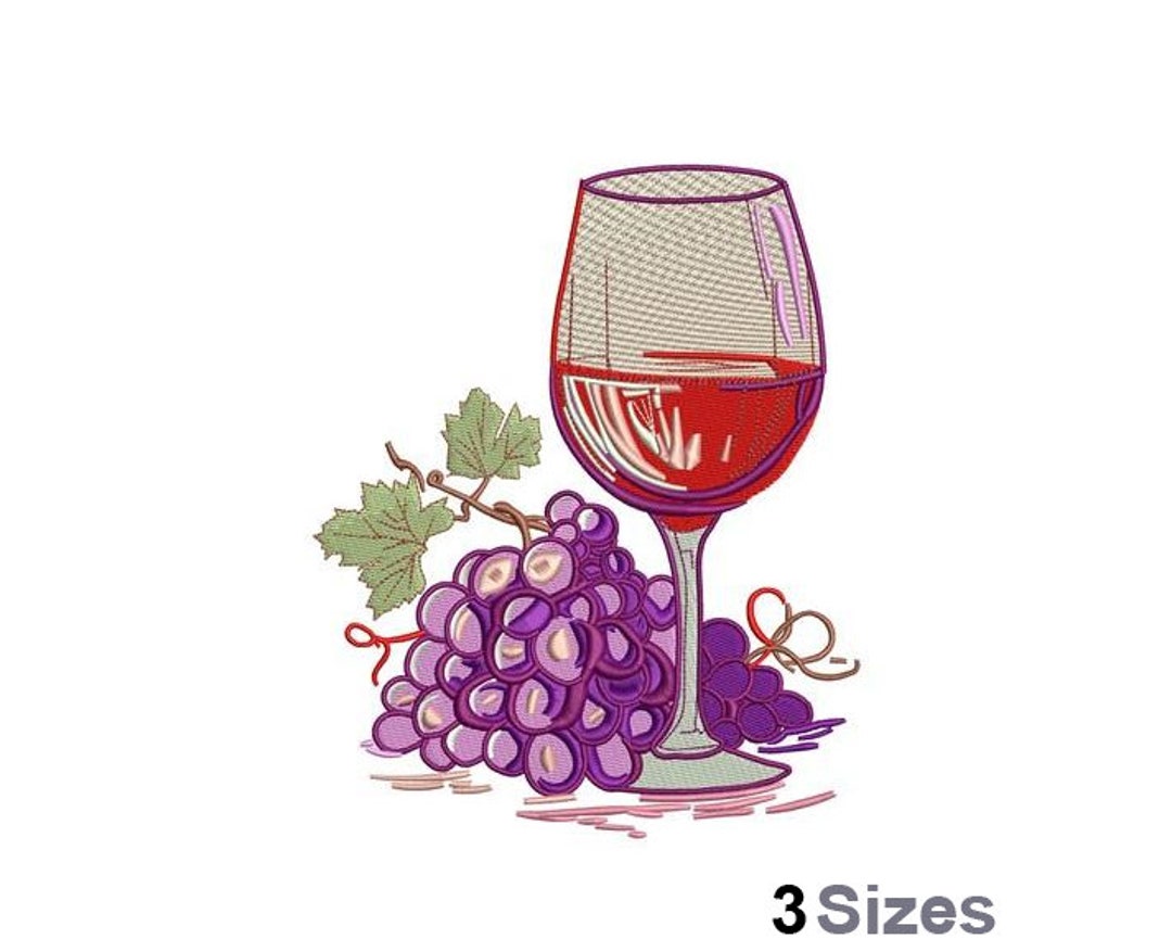 Wine & Grapes - Machine Embroidery Design - 3 Sizes, Wine Lover Design ...