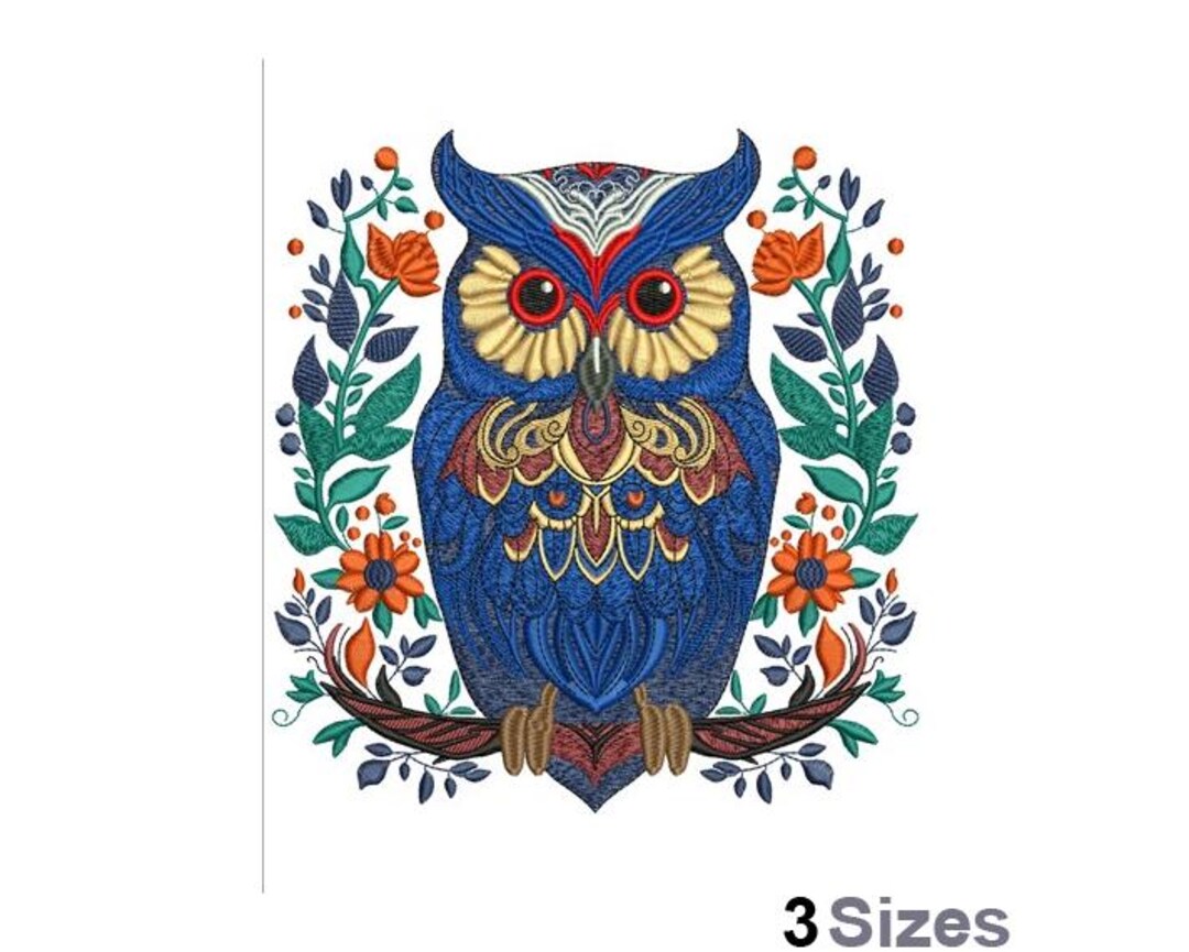 Floral Owl Machine Embroidery Design 3 Sizes - Etsy