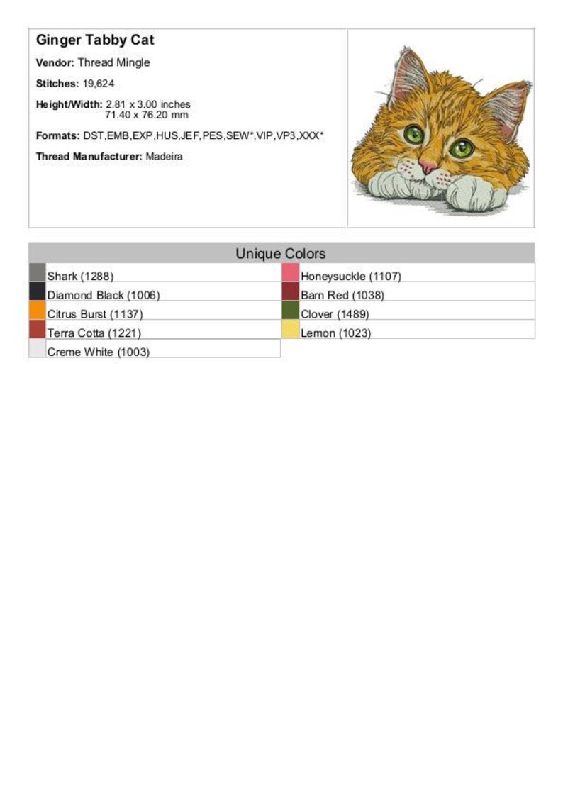 Ginger Tabby Cat - Machine Embroidery Design - 3 Sizes, Orange Cat ...