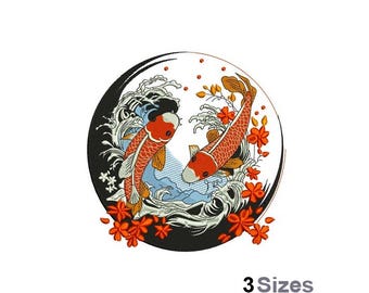 Koi Fish Machine Embroidery Design 2 SIZES Japanese Art, Fishing ...