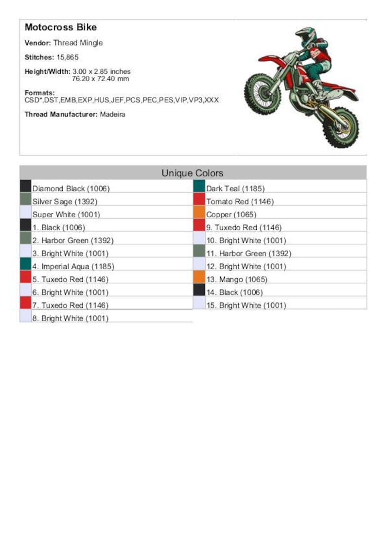 Motocross Bike - Machine Embroidery Design - 3 Sizes - Etsy