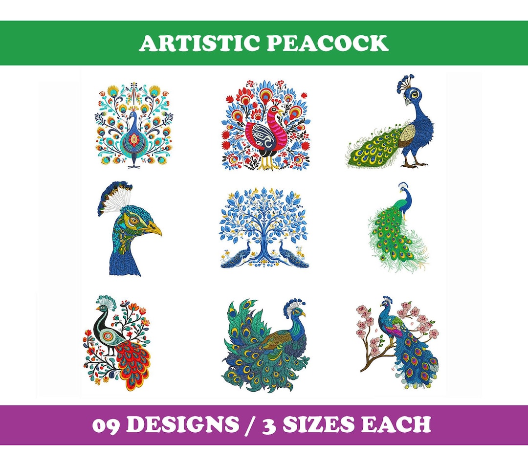 Beautiful Peacocks (9 Designs) - Machine Embroidery Bundle - Etsy