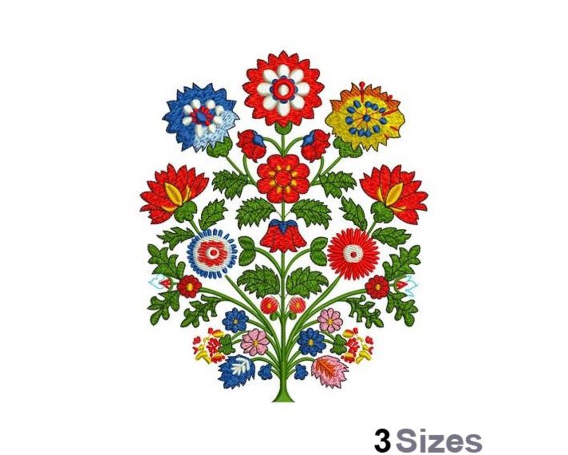 Floral Folk Art - Machine Embroidery Design - 3 Sizes - Etsy