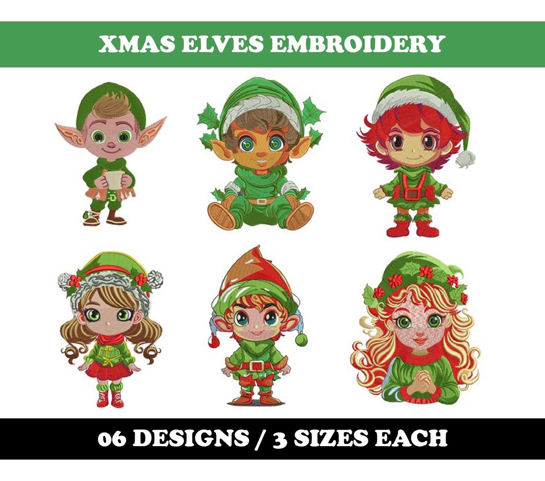 Christmas Elves (6 Designs) - Machine Embroidery Bundle, Santa's Helper ...