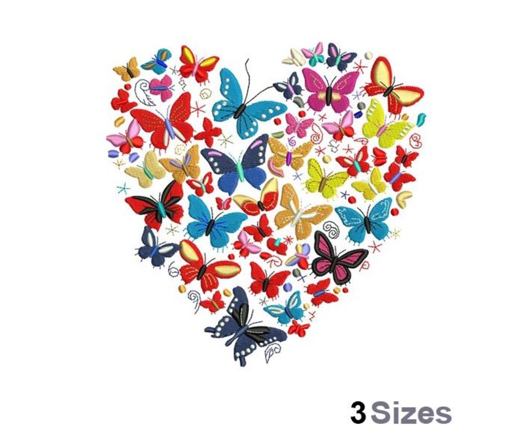 Butterfly Heart - Machine Embroidery Design - 3 Sizes - Etsy