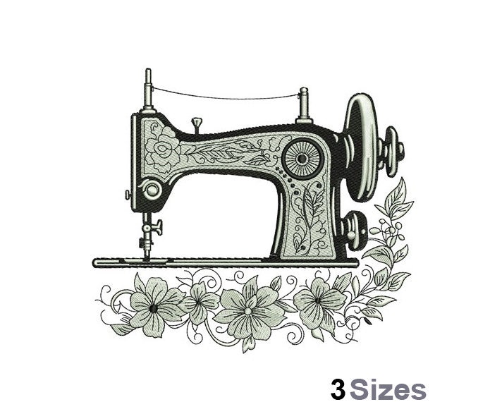 Sewing Machine With Flowers Machine Embroidery Design 3 Sizes - Etsy