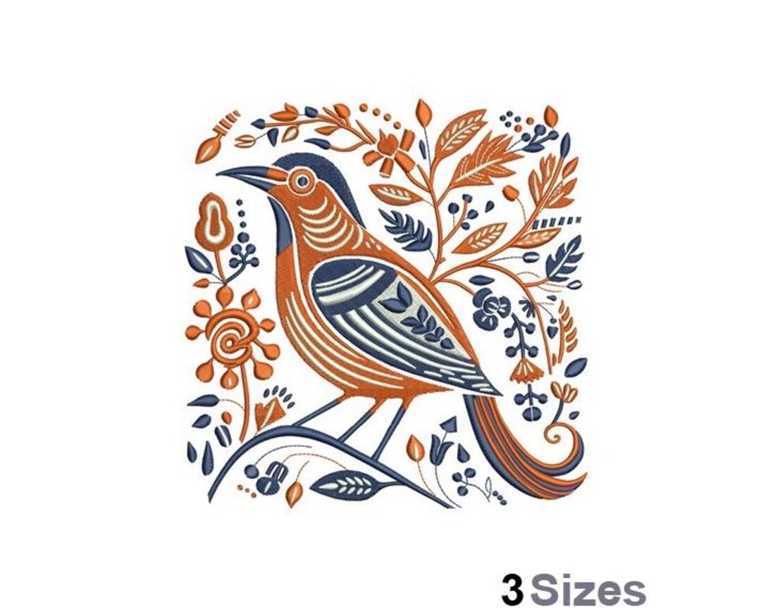 Folk Art Bird - Machine Embroidery Design - 3 Sizes - Etsy