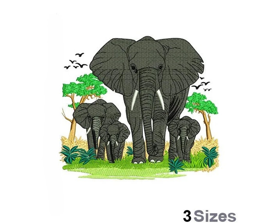 Elephants - Machine Embroidery Design - 3 Sizes - Etsy