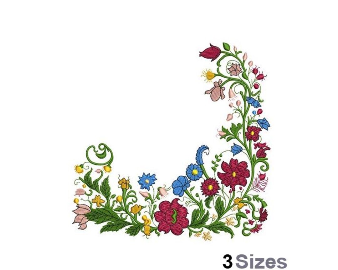 Floral Corner - Machine Embroidery Design - 3 Sizes - Etsy