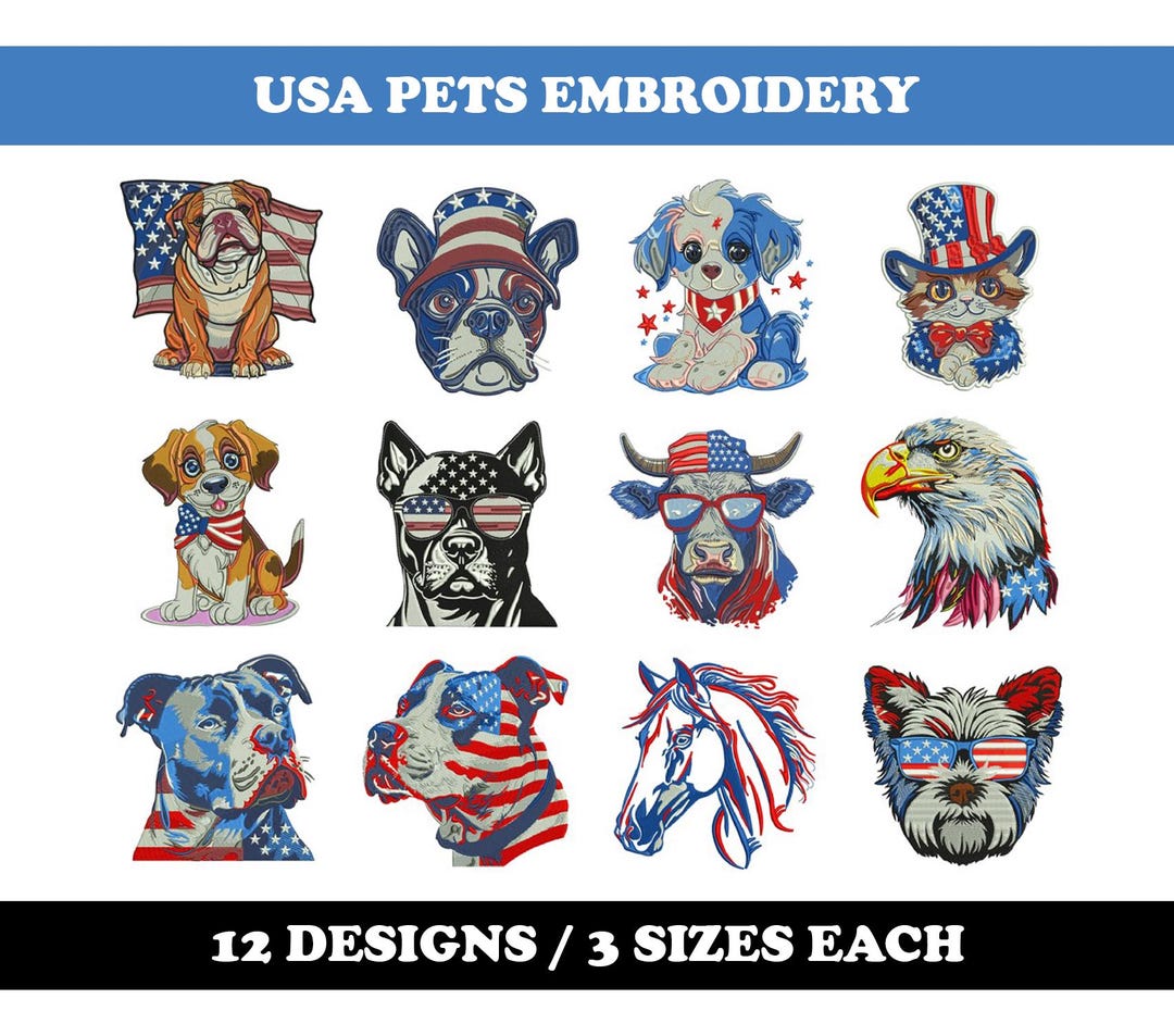 Patriotic Pets (12 Designs) - Machine Embroidery Bundle - Etsy