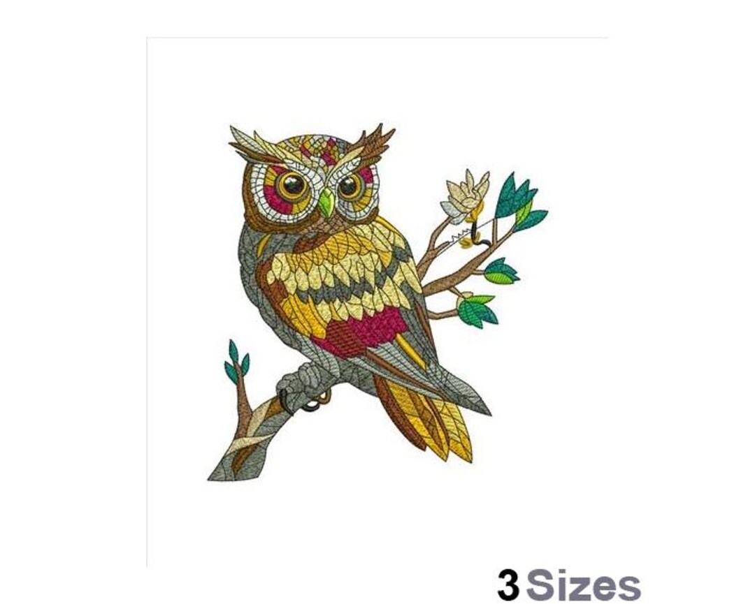 Perched Owl - Machine Embroidery Design - 3 Sizes, Owl on Tree Branch ...