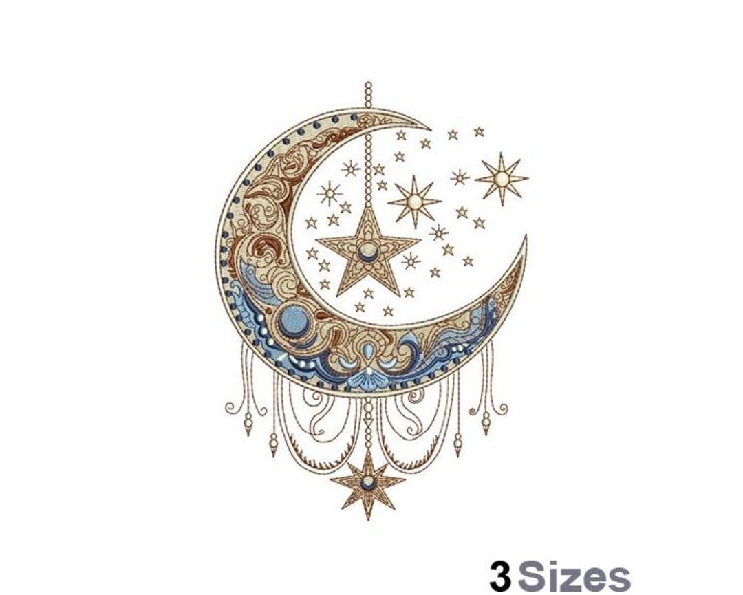 Star & Moon - Machine Embroidery Design - 3 Sizes - Etsy