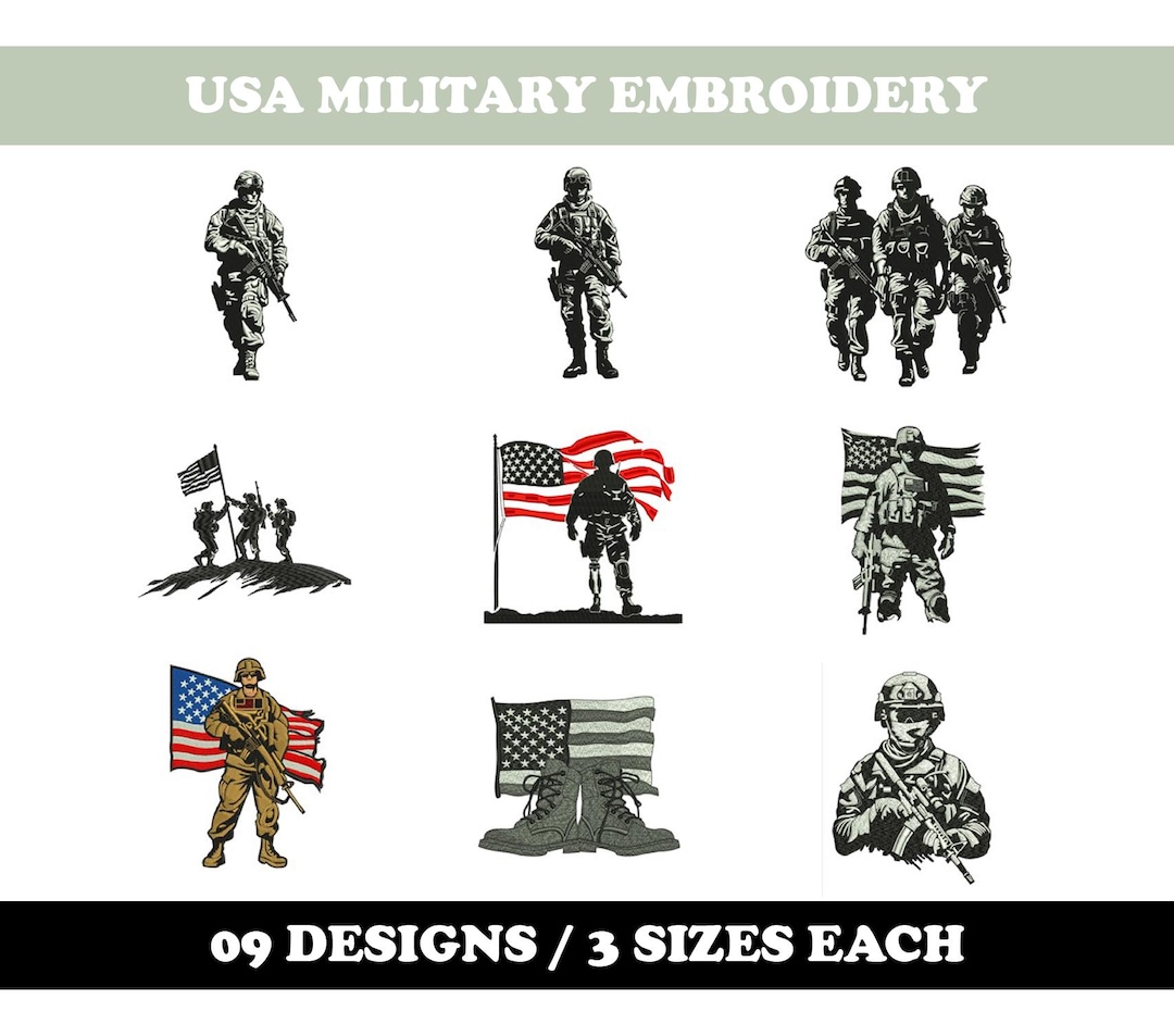 Usa Military (9 Designs) - Machine Embroidery Bundle, American Army ...