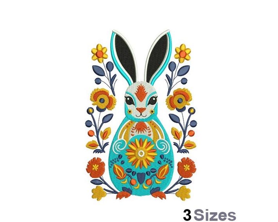 Rabbit Folk Art - Machine Embroidery Design - 3 Sizes - Etsy