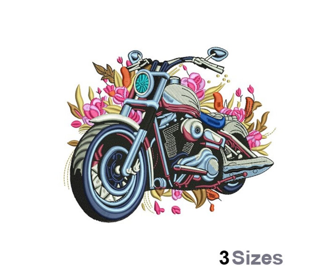 Floral Motorcycle - Machine Embroidery Design - 3 Sizes - Etsy