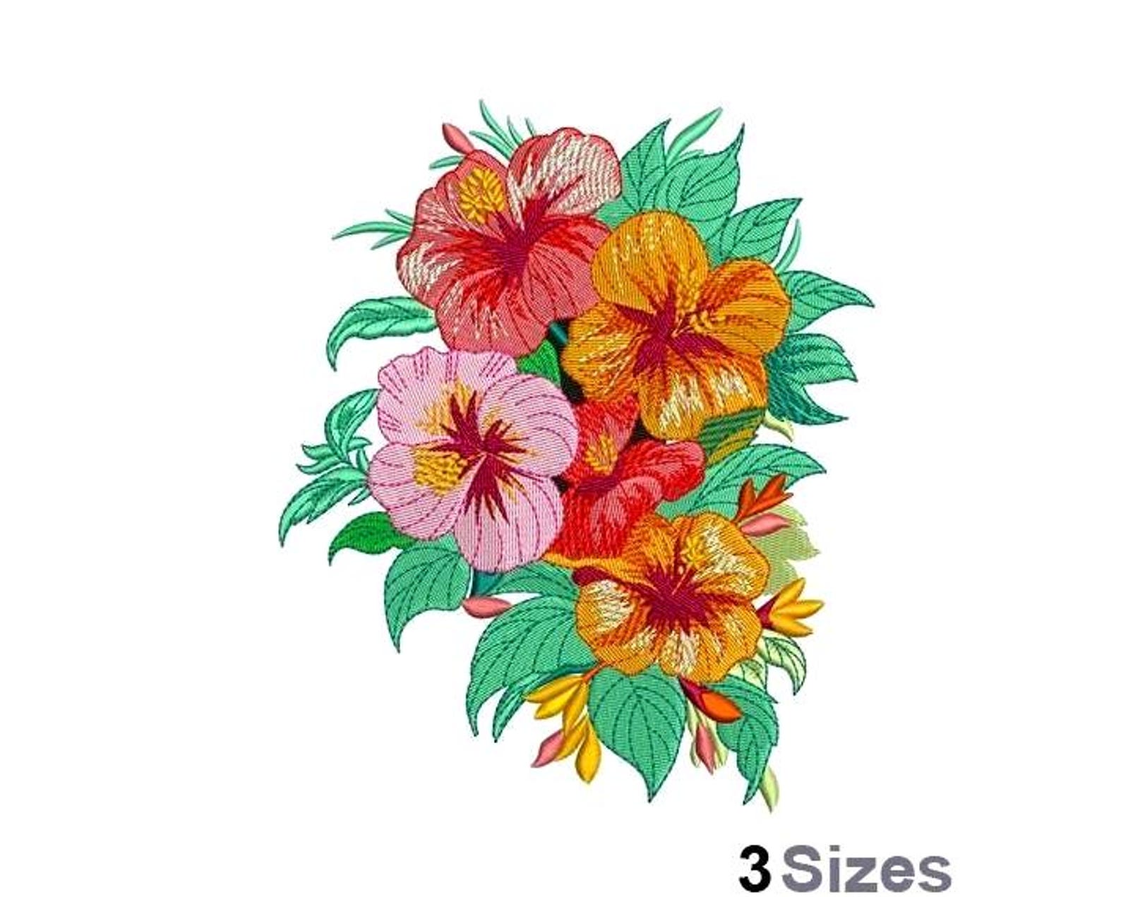 Hibiscus Blooms - Machine Embroidery Design - 3 Sizes, Tropical ...