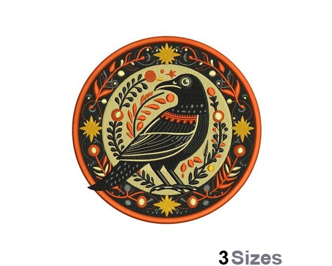 Folk Art Crow - Machine Embroidery Design - 3 Sizes - Etsy