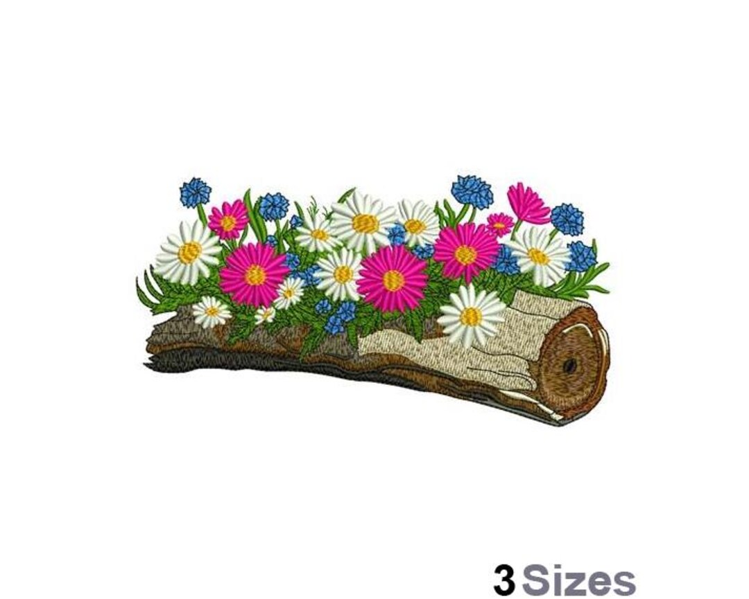 Floral Wood Log - Machine Embroidery Design - 3 Sizes - Etsy