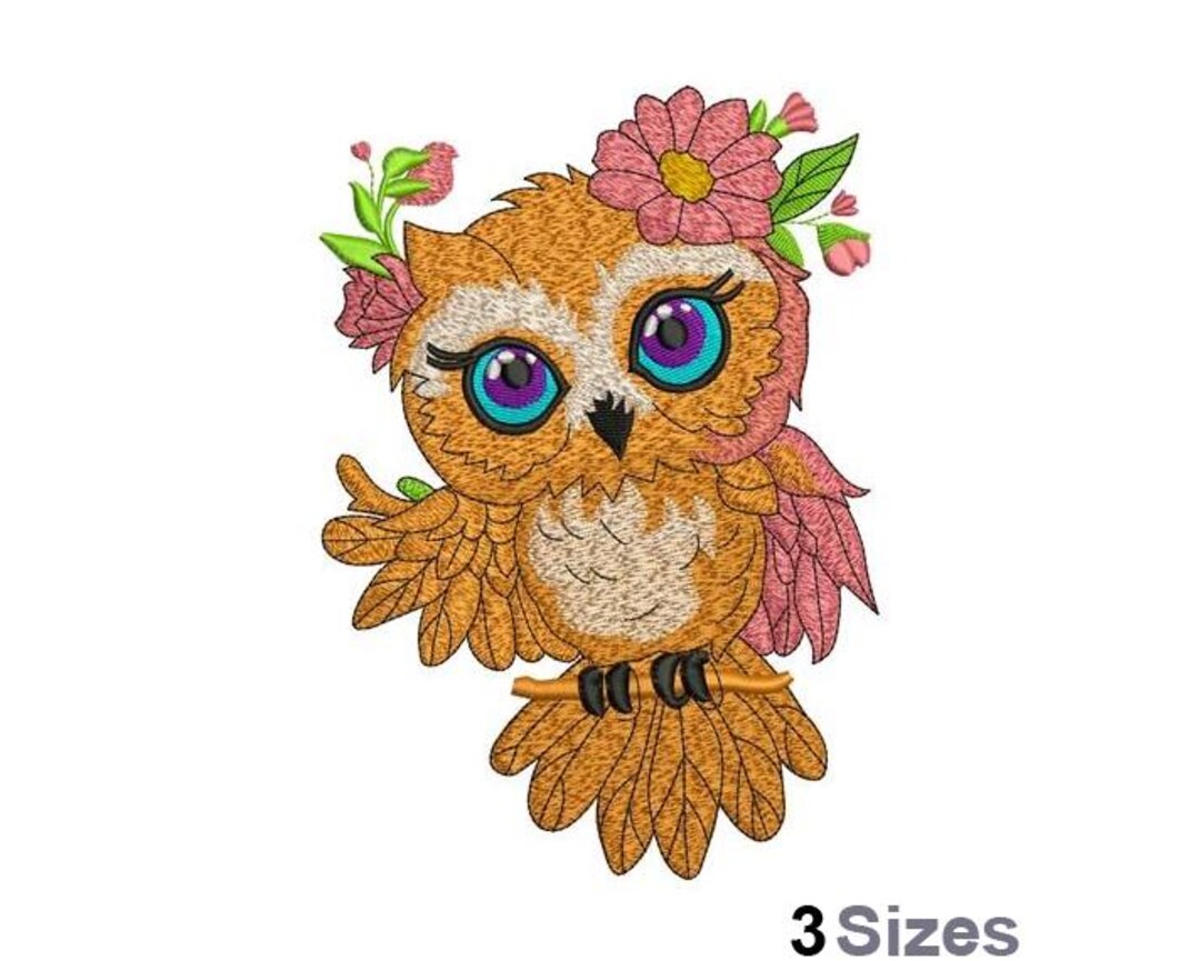 Flower Owl - Machine Embroidery Design - 3 Sizes - Etsy