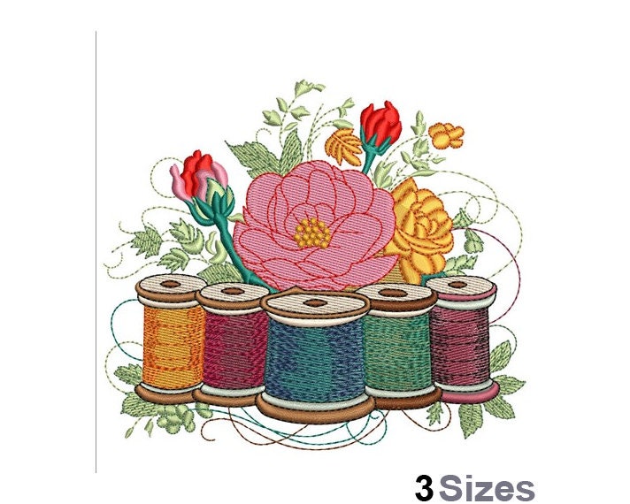Flowers & Thread Machine Embroidery Design 3 Sizes - Etsy