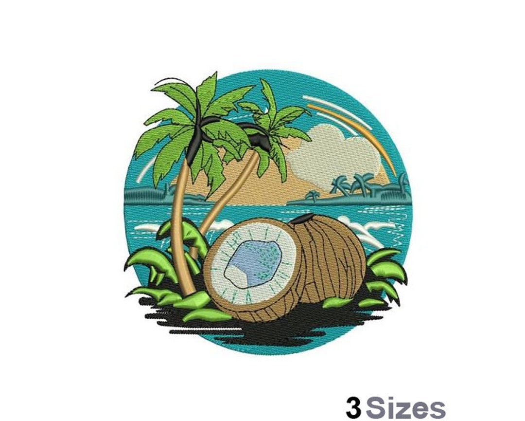 Coconut Palm Beach Scene - Machine Embroidery Design - 3 Sizes - Etsy