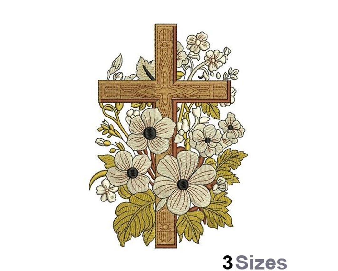 Cross in Flowers - Machine Embroidery Design - 3 Sizes - Etsy