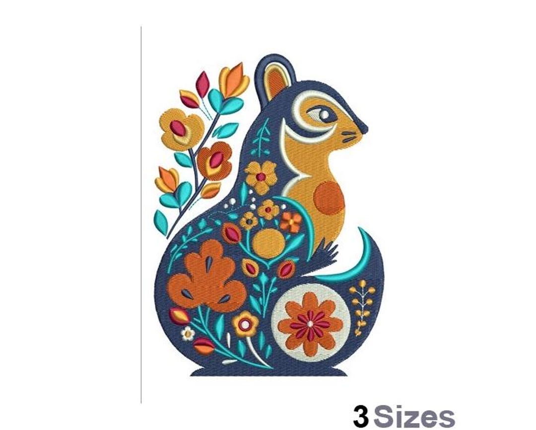 Folk Art Squirrel - Machine Embroidery Design - 3 Sizes - Etsy