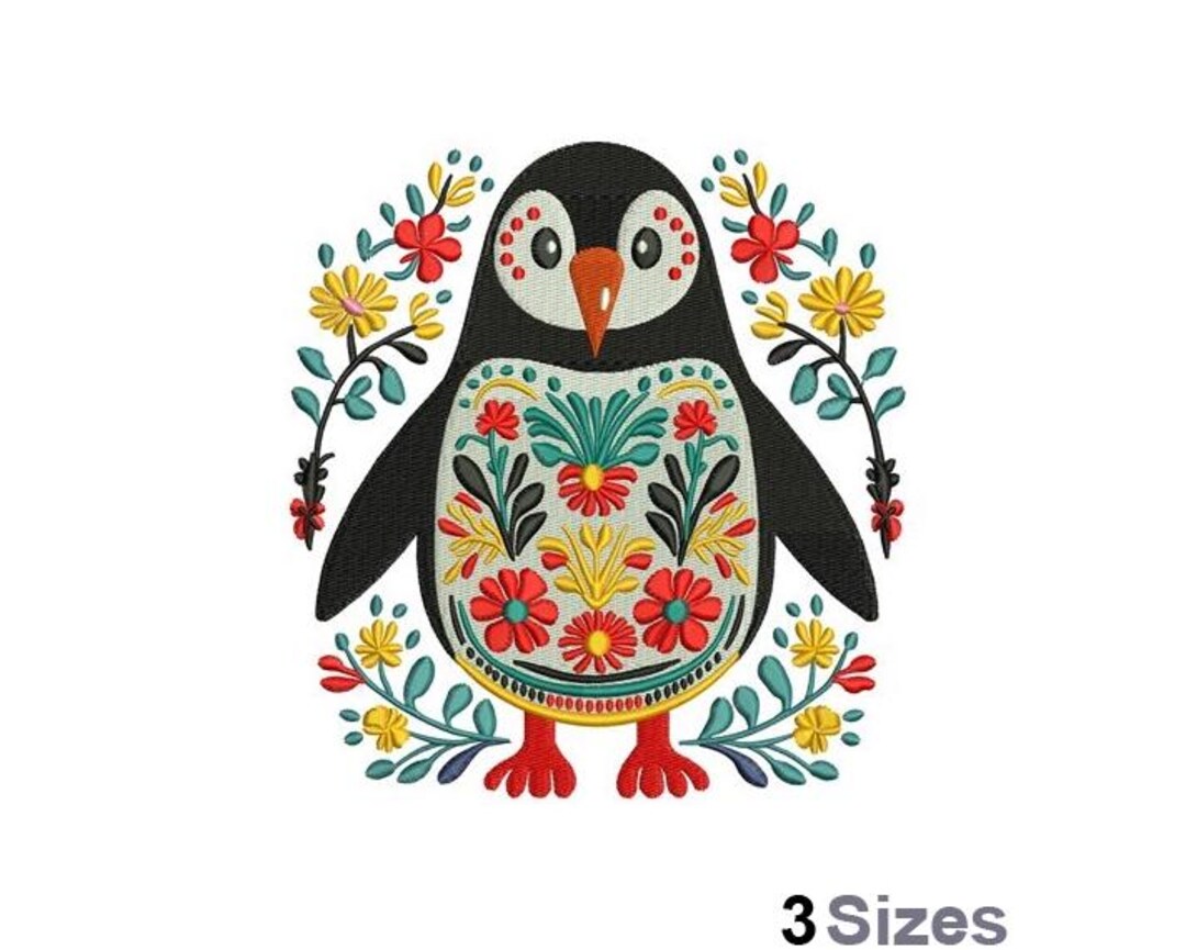 Folk Art Penguin - Machine Embroidery Design - 3 Sizes - Etsy