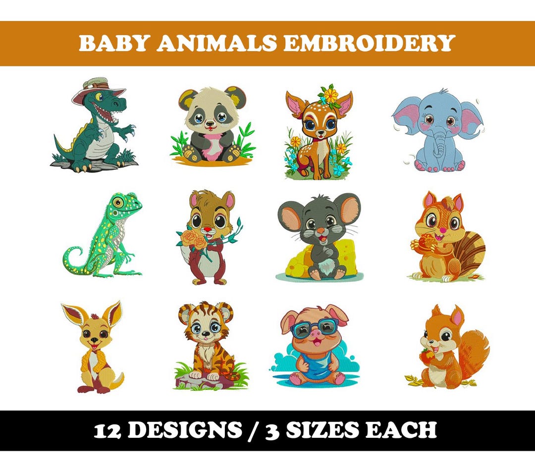 Cute Animal Babies (12 Designs) - Machine Embroidery Bundle, Baby ...